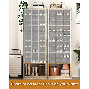 Hzuaneri 11-Tier Shoe Storage Cabinet, Free Standing Closet Organizers and Storage with 31 Open Cubbie, Space Saving Shoe Rack for Entryway, Bedroom, Greige SR02005B