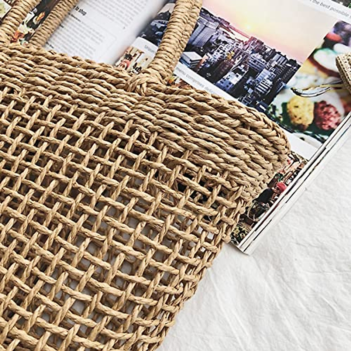 SHERCHPRY Bag for Handbag Women Summer Sea Hand-woven Travel Basket Straw Beach Vacation Woven Fashion Tote Bags Hollow-out Top-handle Clutch Rattan Khaki