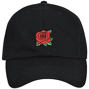JLGUSA Red Rose Embroidered Dad Cap Hat Adjustable Polo Style Unconstructed (Black)