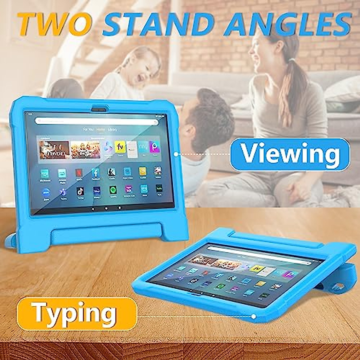 New Amazon Kindle Fire Max 11 Kids Tablet Case (13th Gen, 2023 Released), DJ&RPPQ Lightweight Shockproof Cover Built-in Screen Protector with Handle Stand for Kindle Fire Max 11 Tablet - Blue