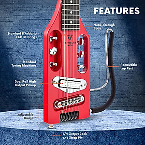 Traveler Guitar Ultra-Light Torino Red Electric Guitar | Small Electric Guitar with Removable Lap Rest | Full 24 3/4" Scale Travel Guitar | Portable Mini Guitar | Headless Guitar with Custom Gig Bag