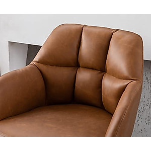 EALSON Modern Swivel Bar Stools Set of 2 Leather Counter Height Barstools with Back and Arms Adjustable Bar Stool Chairs with Metal Base for Kitchen Island/Home Bar/Dining Room, Brown