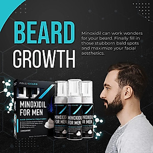 Minoxidil 5% Foam (3 Month Supply) by FolliGuard - Aerosol Foam Hair Regrowth Treatment for Men with Added Biotin and Herbs - Extra Strength for Men