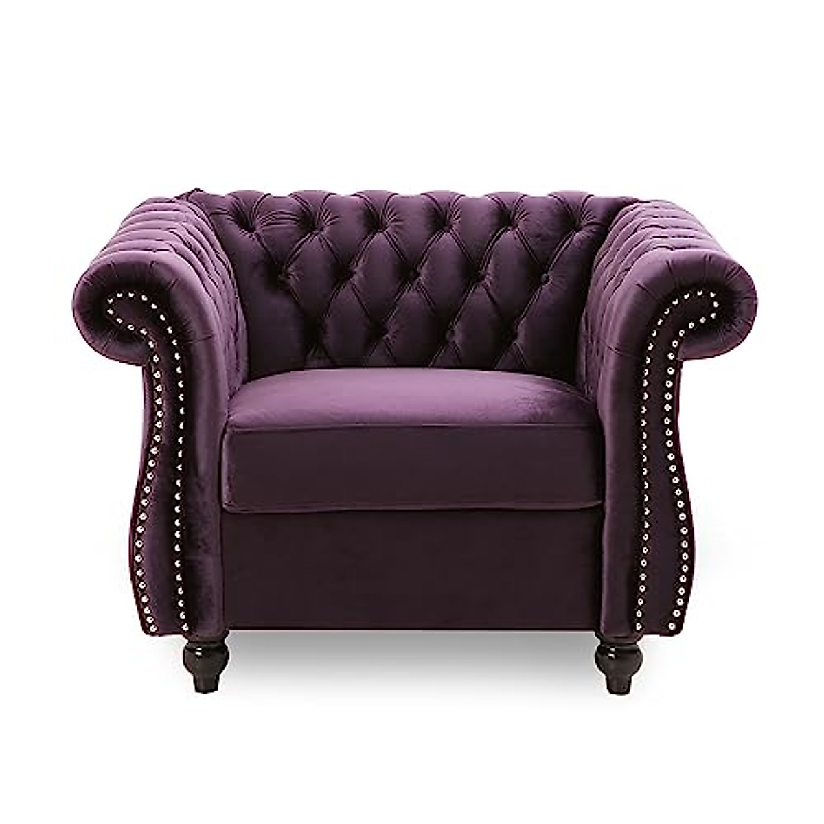 Great Deal Furniture Leila Chesterfield Velvet Club Chair, BlackBerry