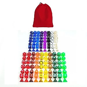Bescon Multi-Colored RPG Dice Pack of 126 Polyhedral Dice 18 Complete Sets of 7 Dice 18 Red Velvet Bag Packaging