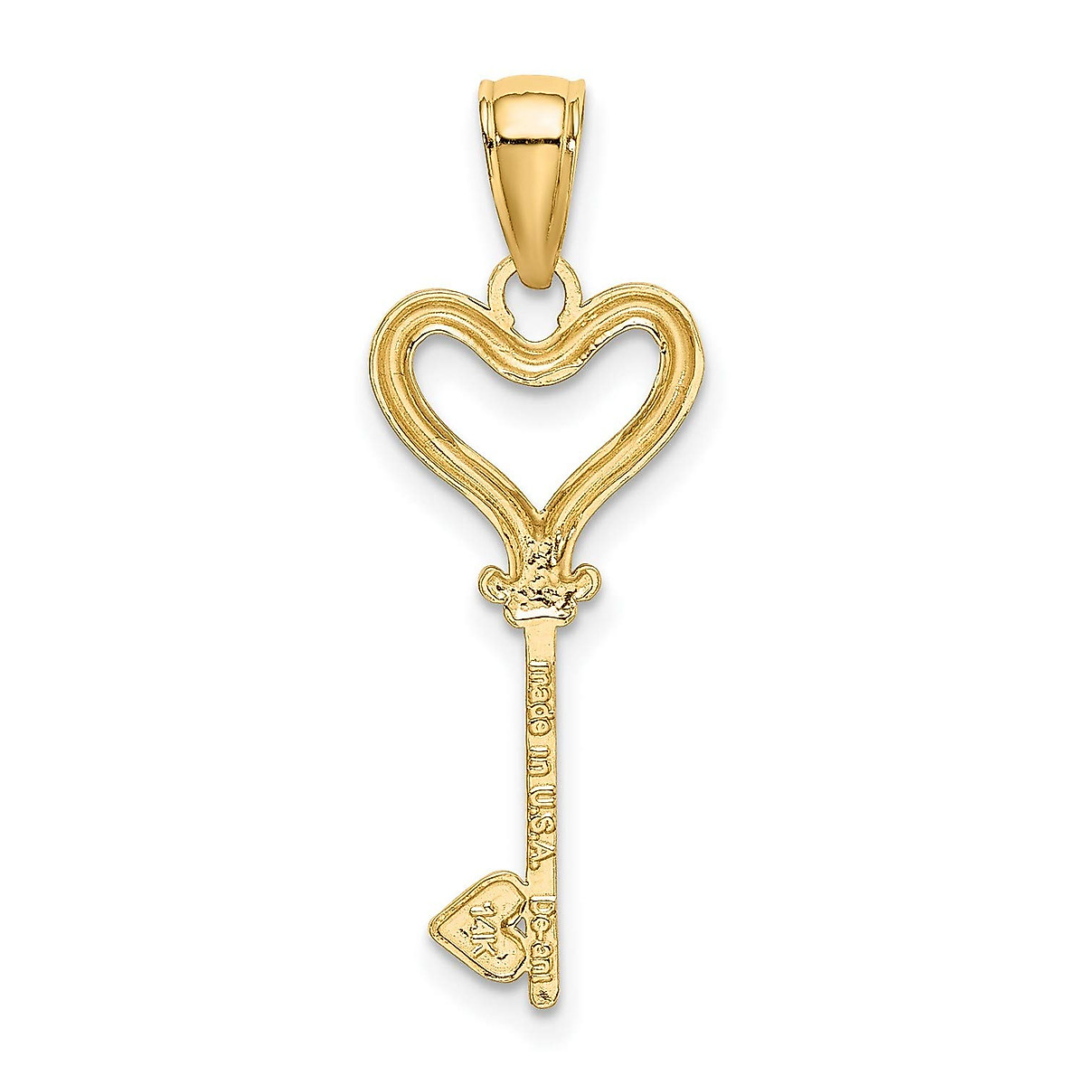 Key with Heart Charm In Real 14k Yellow Two Tone Gold 23 mm x 10 mm