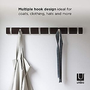 Umbra Flip Wall Mounted Floating Rack – Modern, Sleek, Space-Saving Hanger with Retractable Hooks to Hang Coats, Scarves, Purses and More, 8, Espresso