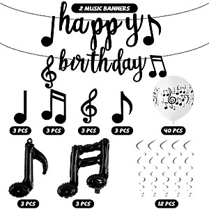 60 Pieces Music Theme Party Decorations Set Include Music Note Latex Balloons Music Note Foil Balloons Music Note Banner Music Note Hanging Swirls for Birthday Party Wedding Supplies (Classic Style)