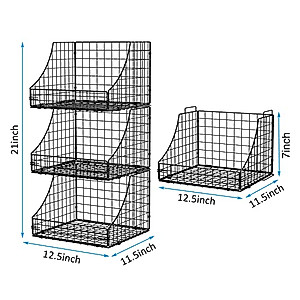 Storage Bins Closet Organizers and Storage 3 Pack, Rustic Stackable Metal Wire Basket for Clothes Toys Snacks, Open Pantry Baskets for Countertop Cabinet Living Room Black, 11.5x11.5x21inch