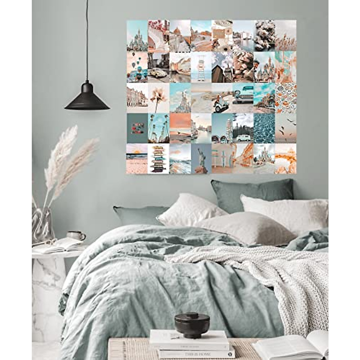 Onivein Peach Teal Wall Collage Kit Aesthetic Pictures, 50Pcs 4 x 6 Inch Blue Aesthetic Picture,Summer Beach Collage Print Kit, Trendy Cute Posters for Teen Girls, Photo Collage Kit for Dorm