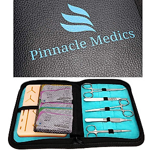 Suture Kit | Suture Practice Kit for Medical Students | Suture Pad and Tool Kit | 24 Mixed Sutures Thread with Needle | Medical, Nursing, and Vet Student Suture Training | Step by Step Video Tutorial