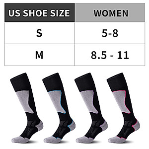 CelerSport 2 Pack Women's Ski Socks for Skiing, Snowboarding, Cold Weather, Warm Thermal Socks Winter Performance Socks Gifts for Women, Black+Rose Red, Medium