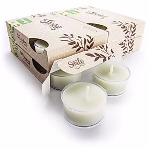 Eucalyptus Leaf Premium Tealight Candles Bulk Pack - Highly Scented with Essential & Natural Oils - 24 Green Tea Lights - Beautiful Candlelight - Made in The USA - Fresh & Clean Collection