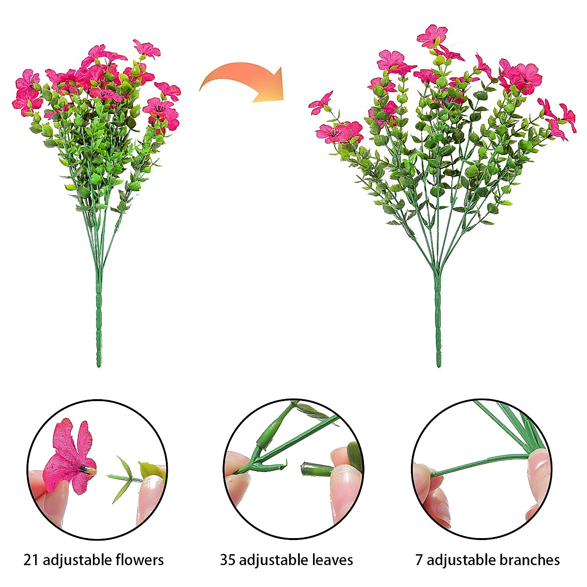 Gorgeoos 4 Bundles Artificial Flowers for Outdoors Fake Plants No Fade Faux Outside Greenery Boxwood Plastic Shrubs Silk Flowers for Home Garden Window Box Porch Patio Decoration (Fuchsia)