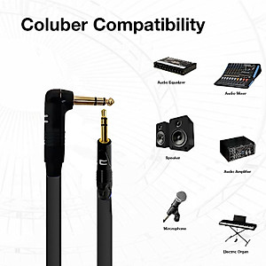COLUBER CABLE Right Angle 1/4" TRS to 3.5 TRS Male - 15 Feet - Black - Pro 3-Pin Microphone Connector for Powered Speakers, Audio Interface or Mixer for Live Performance & Recording