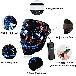 Desniltol Halloween LED Masks Lights, Scary Halloween Masks Halloween LED Purge Glowing Mask Costumes Light up LED Face Mask for Adults Men Women Kids (（Blue)