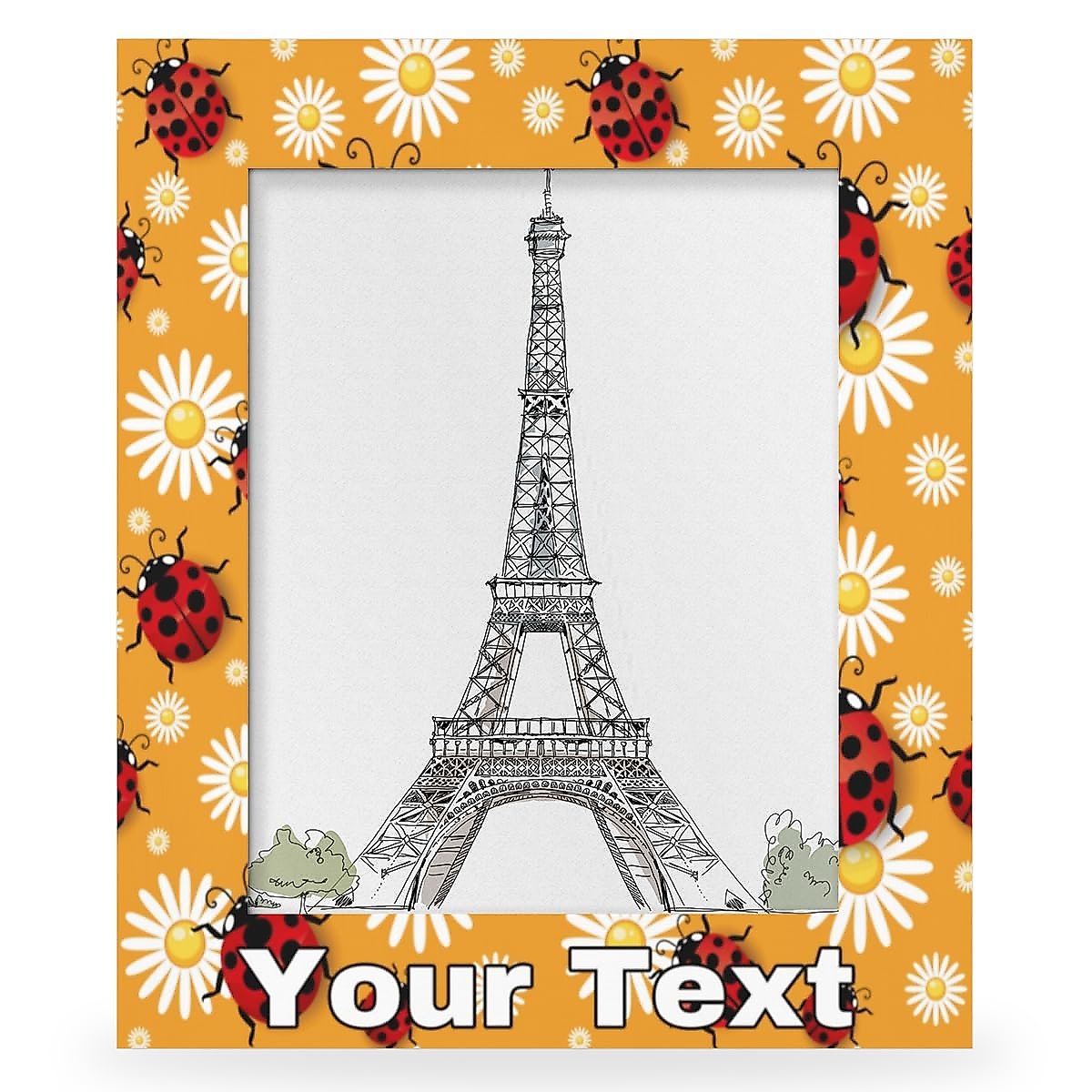 Herdesigns Ladybugs Daisy 8x10 Picture Frame Personalized Custom Text Name Red Ladybugs Wooden Picture Frame for Wall and Tabletop Display, Photo Picture Frame Customized Gift