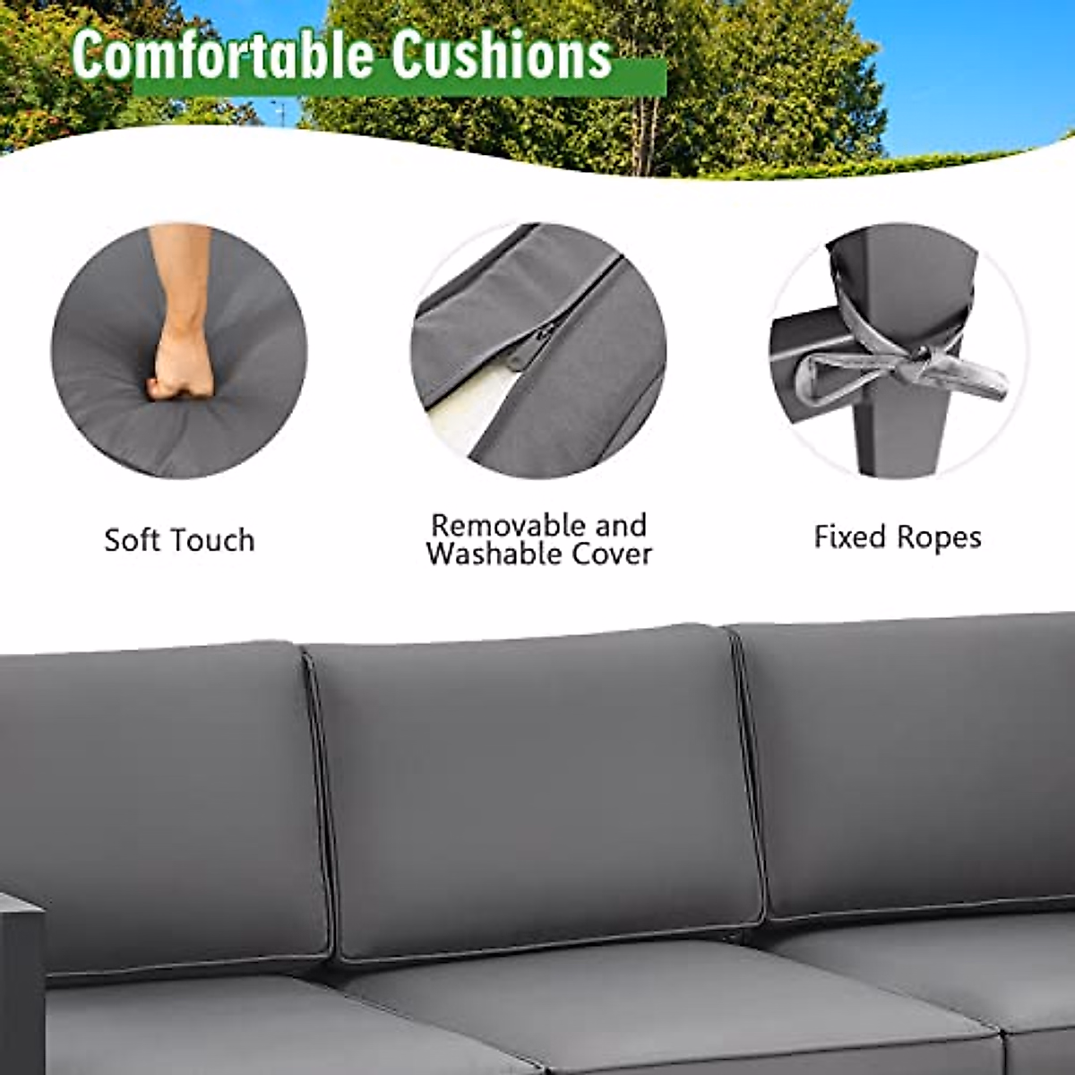 LIRUXUN 4-Piece Outdoor Patio Furniture Set Sectional Sofa Set Coffee Table 3-seat Sofa Table