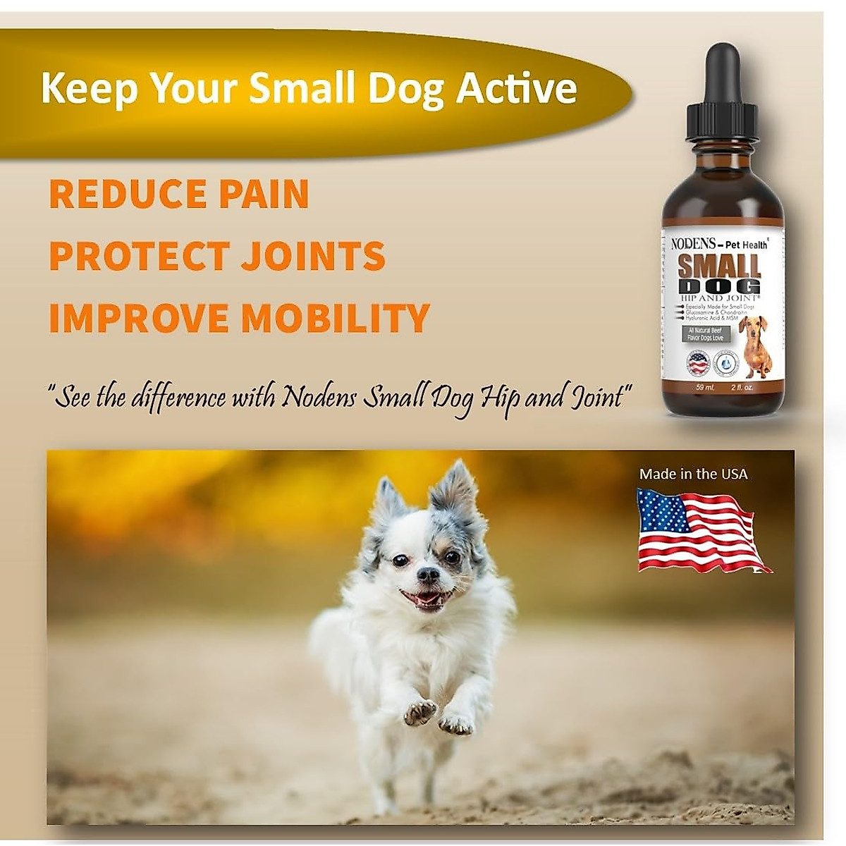 NODENS Small Dog Hip and Joint Liquid Glucosamine for Dogs with Chondroitin – Small Dog Joint Supplement for Natural Dog Pain Relief Anti-inflammatory for Improved Joint Flexibility and Mobility 59ml