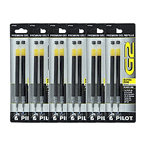 Pilot G2, Dr. Grip Gel/Ltd, ExecuGel G6, Q7 Rollerball Gel Ink Pen Refills, 0.5mm, Extra Fine Point, Black Ink, Pack of 12