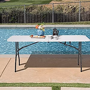 FDW Folding Tables, Plastic 6ft Folding Table,Half Portable Foldable Table for Parties, Backyard Events,White