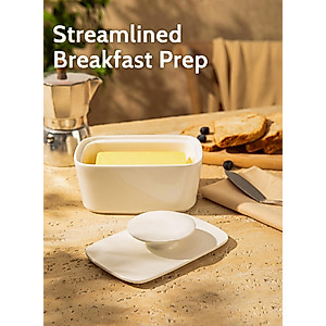 Sweese Large Butter Dish with Lid, Porcelain Butter Keeper Container - Perfect for East Coast, West Coast Butter and Kerrygold Butter, Butter Crock with Lid, Gift - White