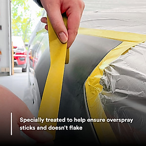 3M Plastic Sheeting With 388N Yellow Masking Tape (36 mm), 06724, Tear Resistant, Easy To Cut, Durable, 16 ft x 400 ft