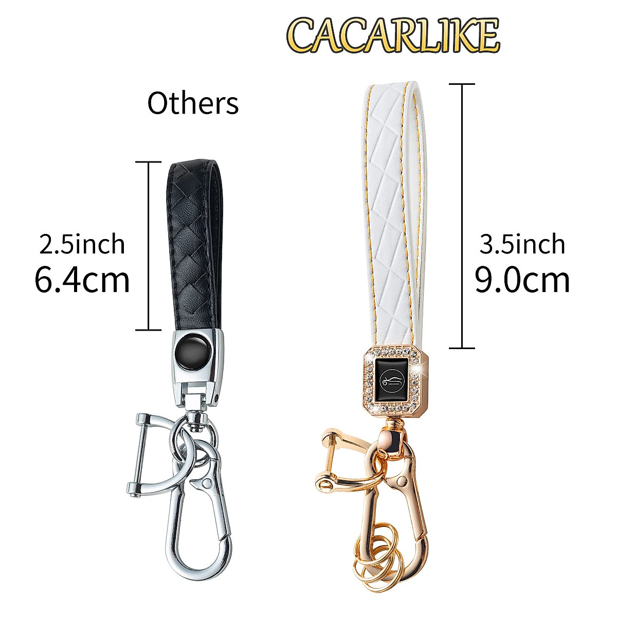 CACARLIKE Universal Leather Car Keychain for Women Men, Extended Car Lanyard Key Fob Holder with 3 Keyrings, Anti-lost D-ring and Carabiner Clip Car Accessories, Pink