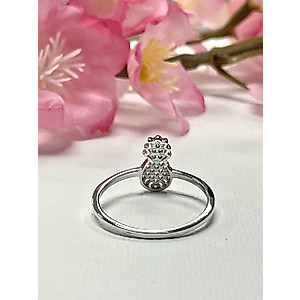 PERFECTJEWELZ Tropical Pineapple CZ Ring 925 Sterling Silver 11mm Size 8