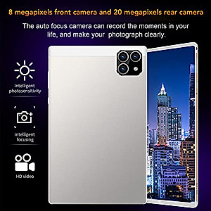 Tablet 8 inch, 4GB 64GB (Up to 128GB) Android 10.0 Tablet, Front 200w Rear 800w 1920x1200 IPS HD Display Dual Camera Tablet, Support Calls, WiFi, Octa Core Processor, Silver(US)