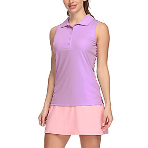 LastFor1 Women's Polo Sleeveless Shirts UPF 50+ Quick Dry Golf Tennis Athletic Tank Tops Outdoor Sports Purple XL