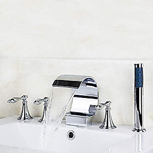 Kitchen Taps Faucet Solid Brass Waterfall Taps Mixer Tap Deck Mount 3 Handles Taps Bathtub Mixer Chrome Bathtub Bathroom Faucet 5-Piece Set