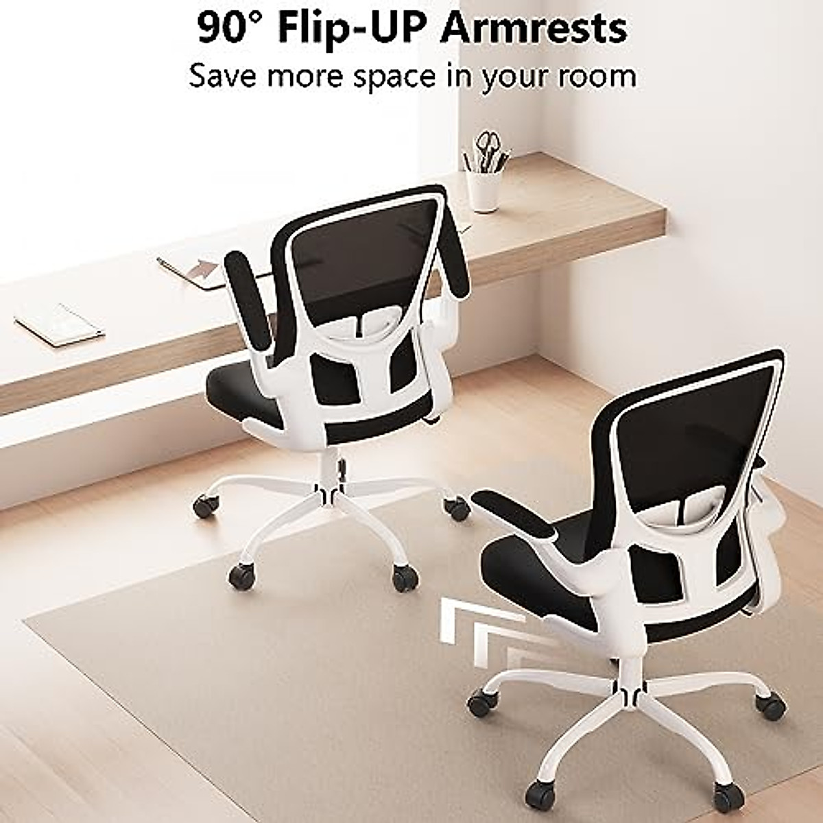 Ergonomic Office Chair, Comfort Swivel Home Office Task Chair, Breathable Mesh Desk Chair, Lumbar Support Computer Chair with Flip-up Arms and Adjustable Height