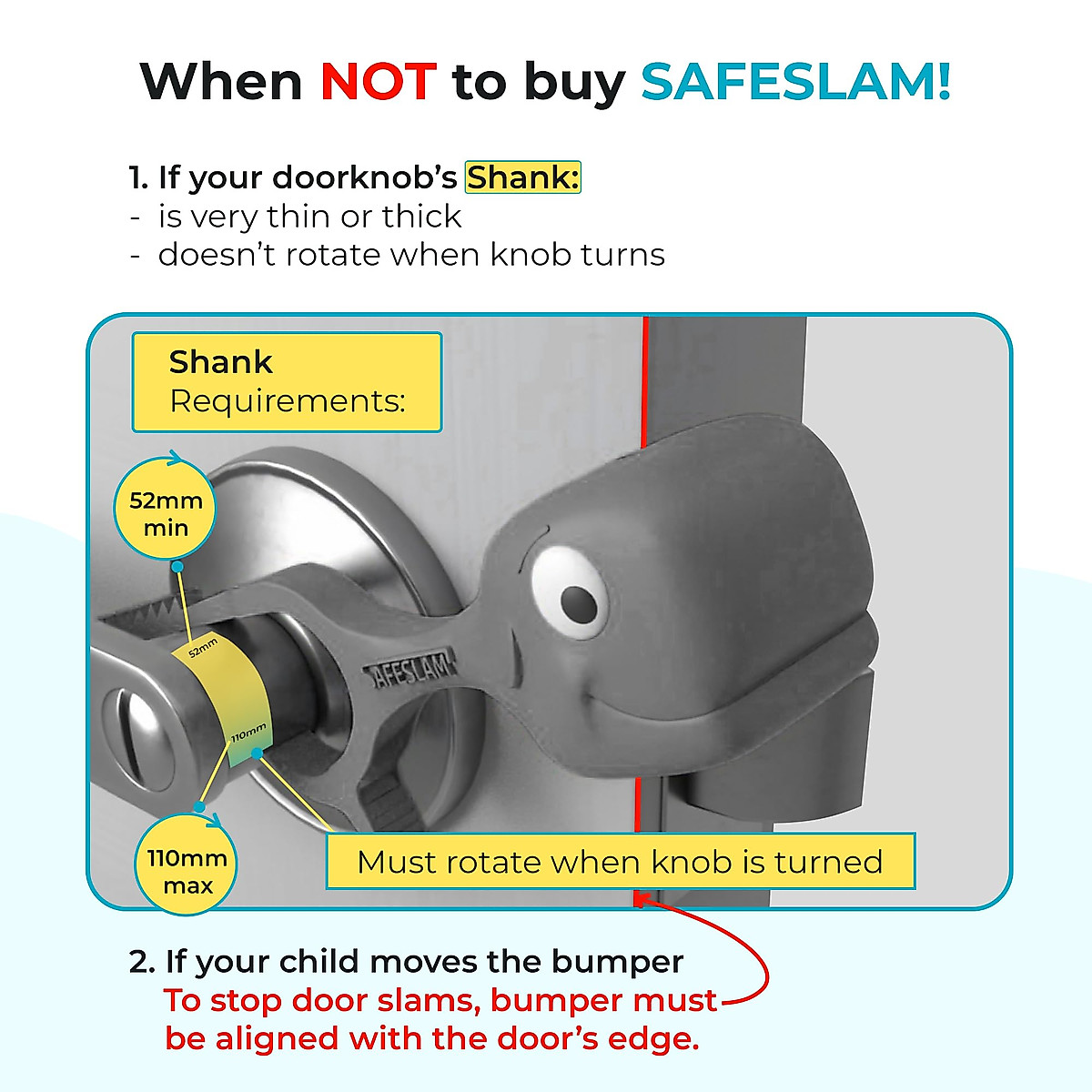 SAFESLAM Door Slam Preventer, Stays On Door Even When Closed, Protect Child Hands, Dog and Cat Tails. Doors Won’t Close Toddlers or Pets in Rooms, Kids and Adults Love Whale Pinch Guard (Grey)