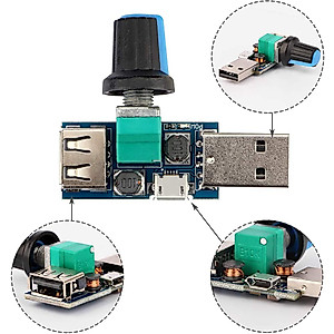 USB Fan Speed Controller, DC 5V Stepless Mini USB Fan Governor DC 4-12V to 2.5-8V 5W Regulator Speed Control Knob with Switch(3PCS)