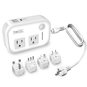 220V to 110V Converter Travel Adapter: FOVAL [Upgraded] International Step Down Power Converter for Hair Straightener/Curler with 18W USB-C Port Outlet Voltage Converter US to Europe Italy UK AU Plug