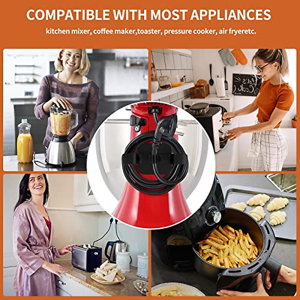 WWW Cord Organizer for Appliances,4 Pack Adhesive Wrap Cord,Cord Holder Stick on Kitchen Small Appliances, for Mixer, Toaster,Coffee Maker, Air Fryer,Pressure Cooker