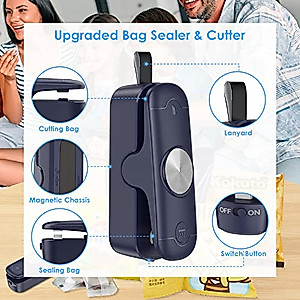 OEOP 2-Pack Mini Bag Sealer, 2 in 1 Heat Sealer & Cutter Battery Powered, Vacuum Sealer Portable Handheld Bag Resealer Kitchen Gadget Machine for Food Chip Bags Storage (Battery Included)