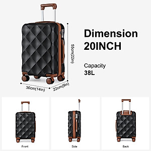 Somago Luggage Sets 20in Carry on Suitcase with TSA Lock YKK Zipper Spinner Wheels ABS Hardside Luggage 3 Piece Weekender Bags Travel Set,Black