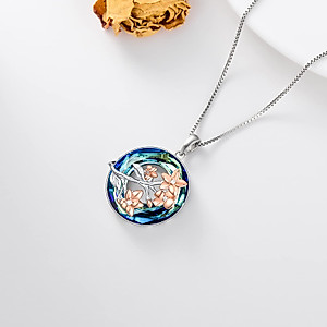 TOUPOP Cherry Blossom Necklace for Women March Birth Flower Necklaces 925 Sterling Silver Dainty Floral Pendant with Blue Circle Crystal March Birth Month Flower Jewelry Birthday Gifts