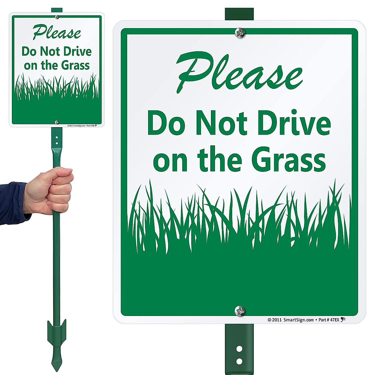 SmartSign 12 x 10 inch “Please Do Not Drive On The Grass” LawnBoss Yard Sign with 3 foot Stake, 40 mil Laminated Rustproof Aluminum, Green and White, Set of 1, Made in USA