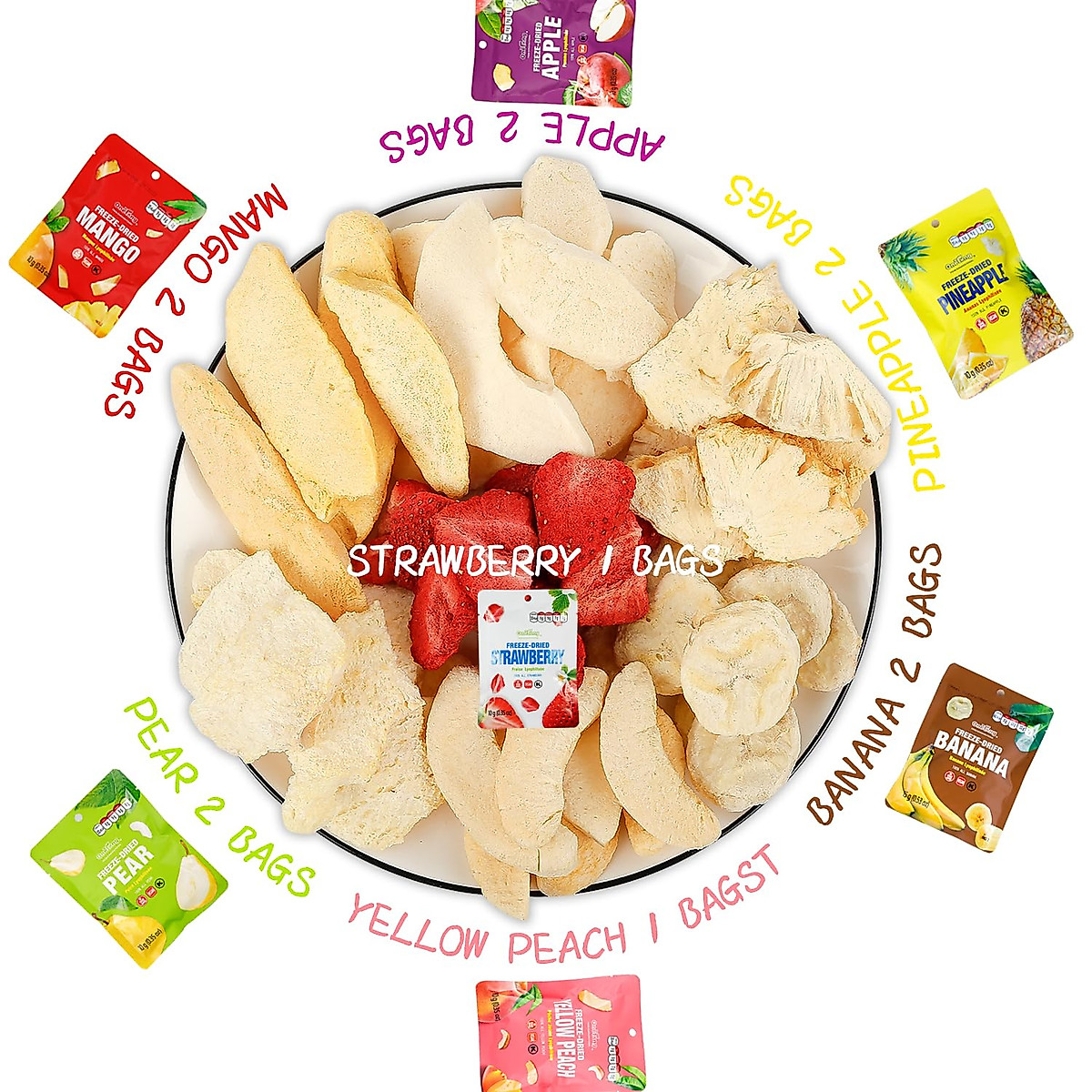 ONETANG Freeze-Dried Mixed Fruit, 12 Pack Single-Serve Pack, Non GMO, Kosher, No Add Sugar, Gluten free, Vegan, Holiday Gifts, Healthy Snack 0.35 Ounce