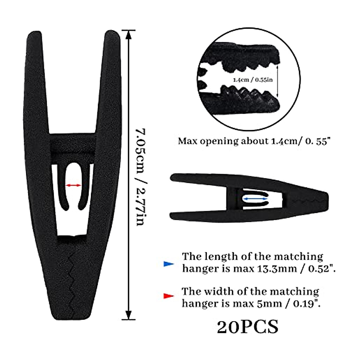 Andiker 20PCS Black Velvet Hanger Clips, Non-Slip Strong Finger Flocked Clips for Thin Velvet Hangers Suit Pants Trousers Skirt (Black)