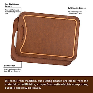 CompactStone Cutting Board with Non-Slip Feet and Juice Groove for Kitchen, Wood Fiber Composite, 17.3-Inch by 12.8-Inch, Brown