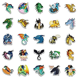 WOF Stickers for Kids Teens Adults, 50Pcs Fire Pterosaur Dragon Vinyl Decals for Water Bottles, Kawaii Dragons Laptops Bumpers Journals DIY Stickers(Wings of Fire)