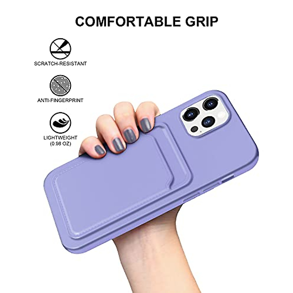 Homstect Silicone Card Case Compatible with iPhone 12/iPhone 12 Pro 6.1inch, Shock-Absorbing Protective Case with Card Holder, Slim Wallet Case Compatible with iPhone 12/12 Pro (2020 Release)-Pureple