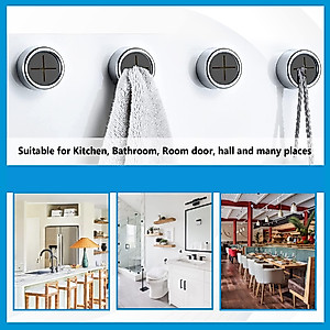 Round Kitchen Towel Hook Holder - 6 Pack Wall Mount Easy Push Drilling Chrome Hanger Shower Bathroom Hand Cloth Garage Self Adhesive Cabinet Dishcloth Silicone Rack Gadget