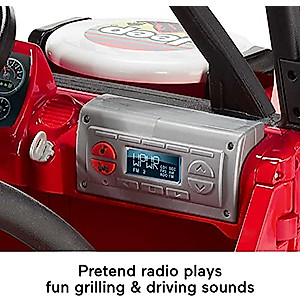 Power Wheels Ride-On Toy BBQ Fun Jeep Wrangler Battery-Powered Vehicle with Sounds, Pretend Grill & 5 Food Pieces, Preschool Kids 3+ Years​