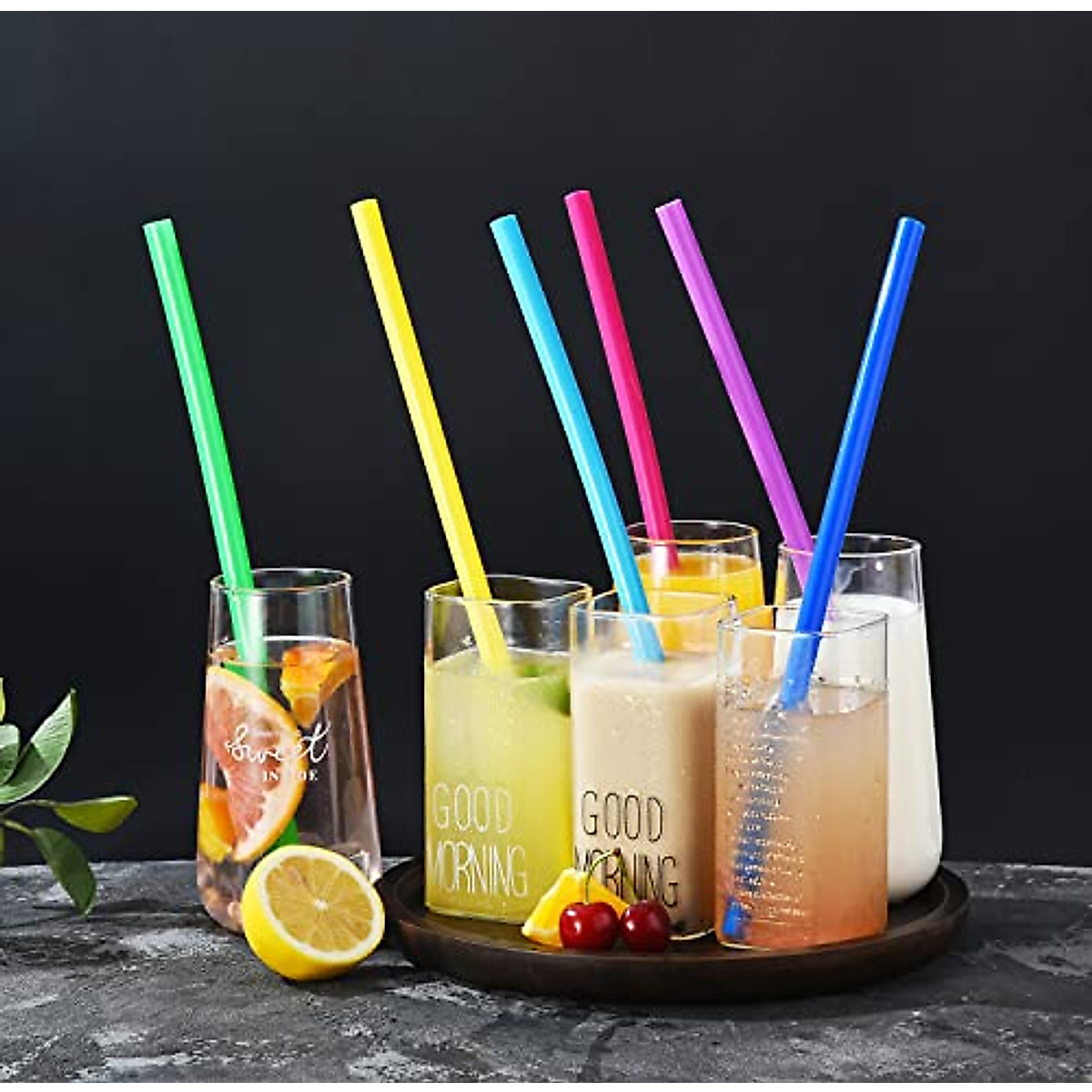 ALINK Reusable Silicone Smoothie Straws, 12” Extra Long Flexible Half Gallon Replacement Straws for Tall Travel Mug, 32 oz 40 oz YETI/RTIC Tumbler, Set of 6 with Brush