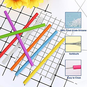 14 Pcs Reusable Silicone Straws 5.5" Mini Small Short Pipe Kids Straw for Baby Toddlers/Children Take & Toss/Tumbler, Chewy, Safe Smoothies Drinking Straw with 2 Cleaning Brushes
